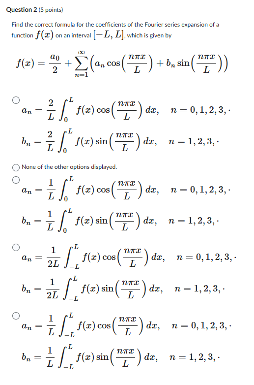 Solved Question 2 (5 ﻿points)Find the correct formula for | Chegg.com