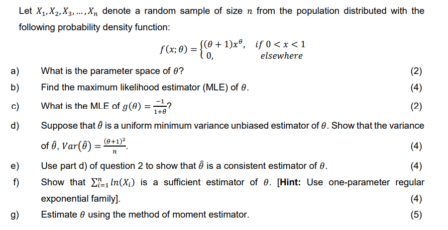 Let X1,X2,X3,…,Xn denote a random sample of size n | Chegg.com