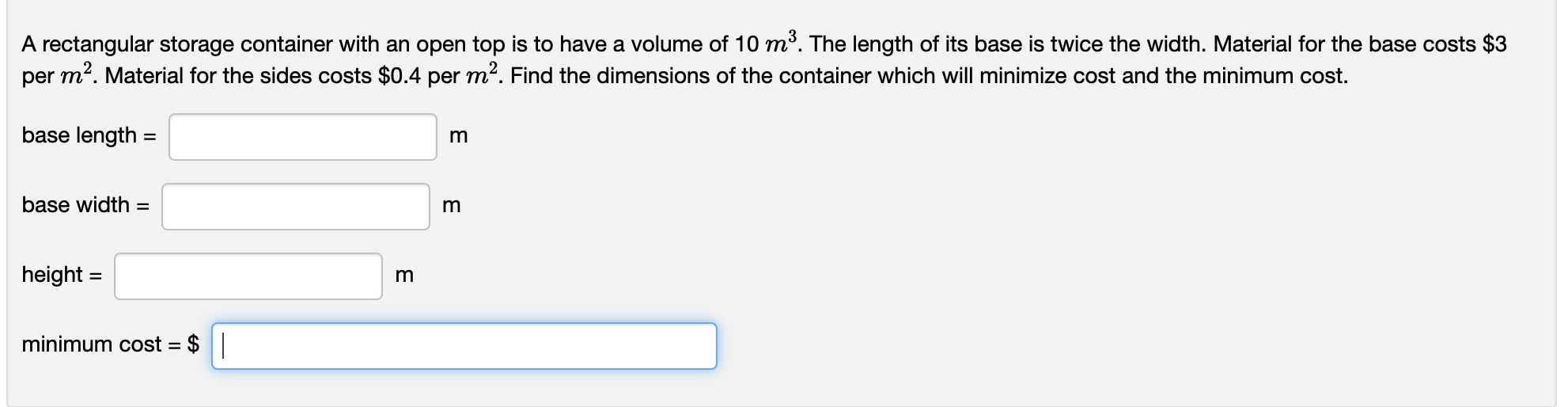 Solved A rectangular storage container with an open top is | Chegg.com