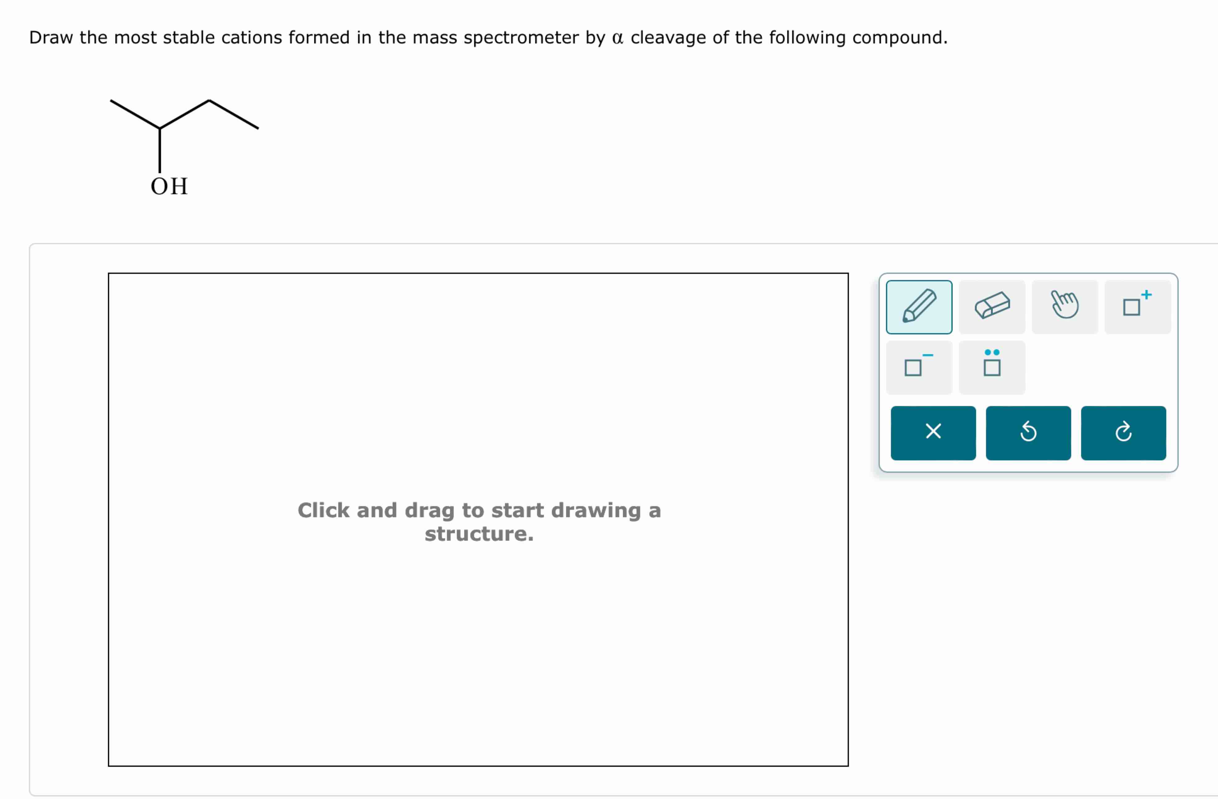 Solved Draw the most stable cations formed in the mass | Chegg.com
