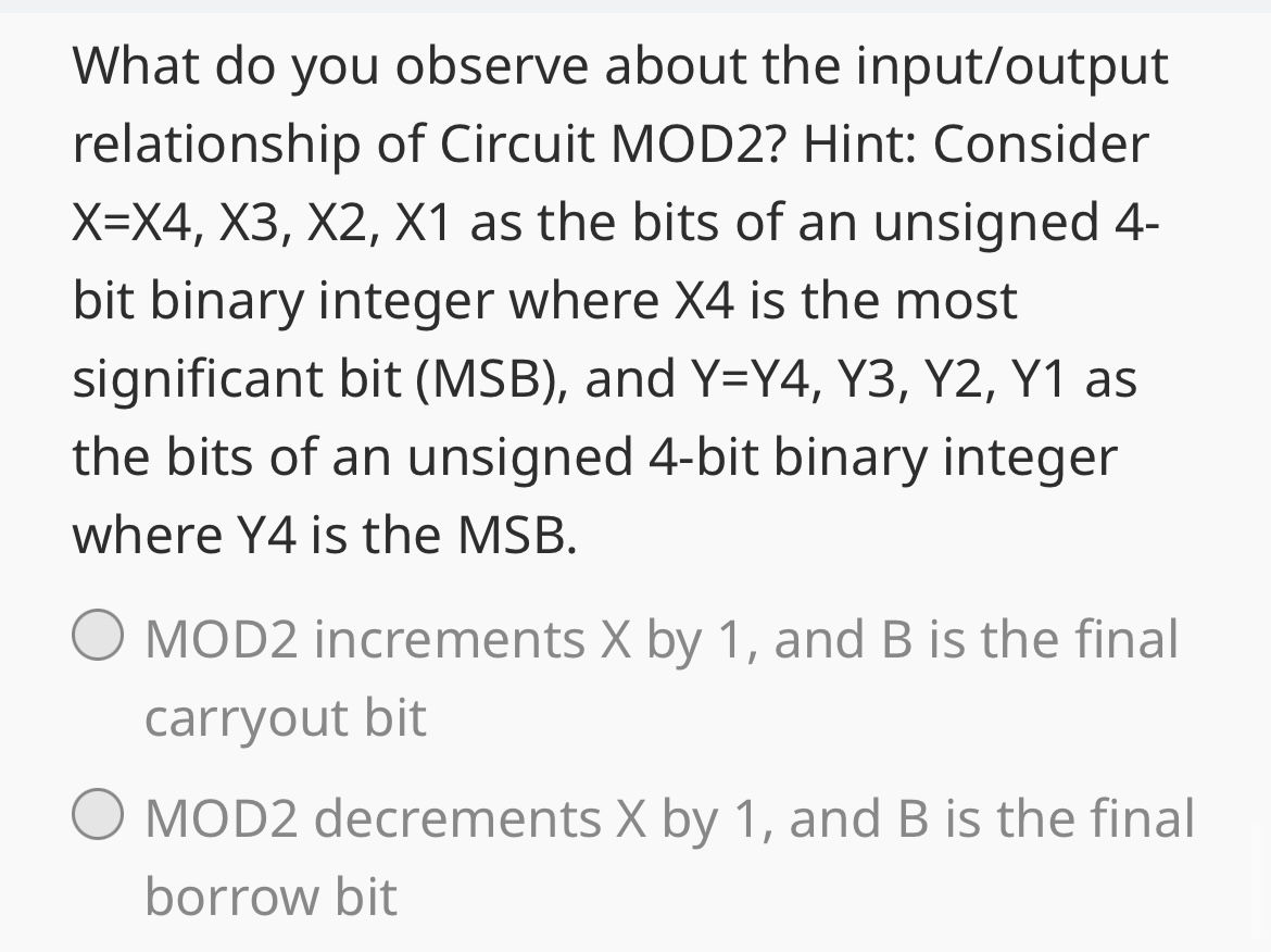 Solved Write a test bench to test MOD2 using the following | Chegg.com