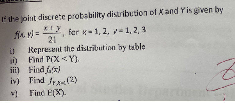 Solved If the joint discrete probability distribution of X | Chegg.com