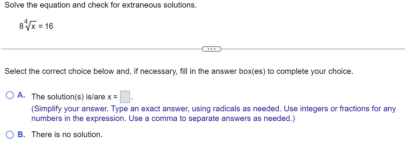 Solved Solve the equation and check for extraneous | Chegg.com