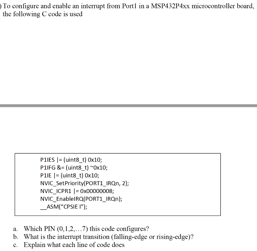 Solved ) To configure and enable an interrupt from Portl in | Chegg.com