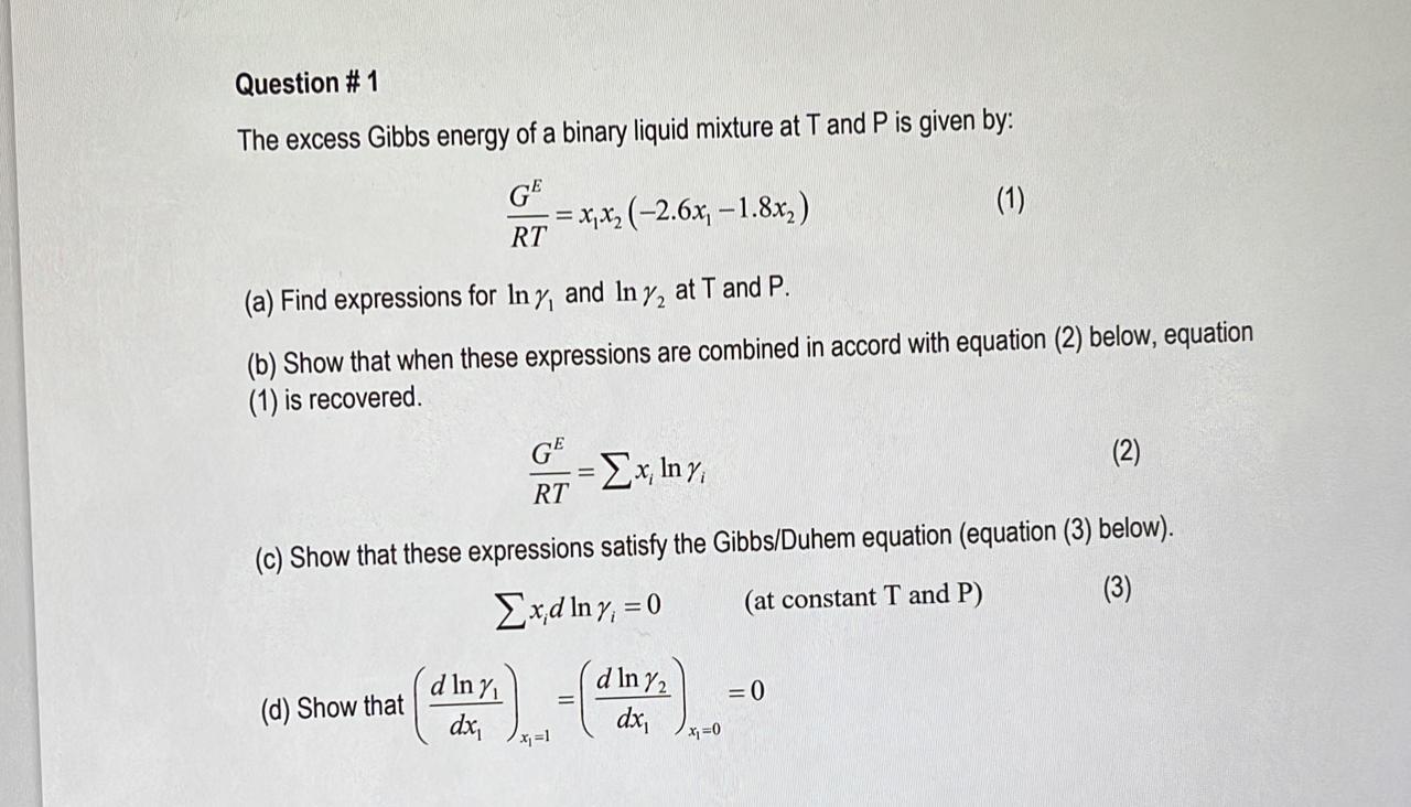 Solved The excess Gibbs energy of a binary liquid mixture at | Chegg.com