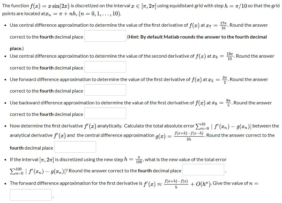 Solved The function f(x) = x sin(2x) is discretized on the | Chegg.com