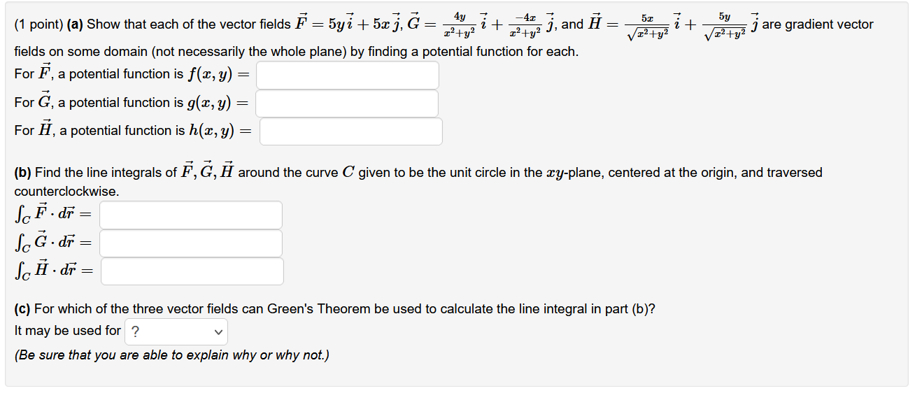 Solved (1 point) (a) Show that each of the vector fields | Chegg.com