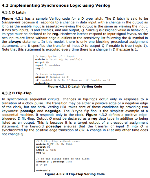 Solved 4.3 Implementing Synchronous Logic using Verilog | Chegg.com