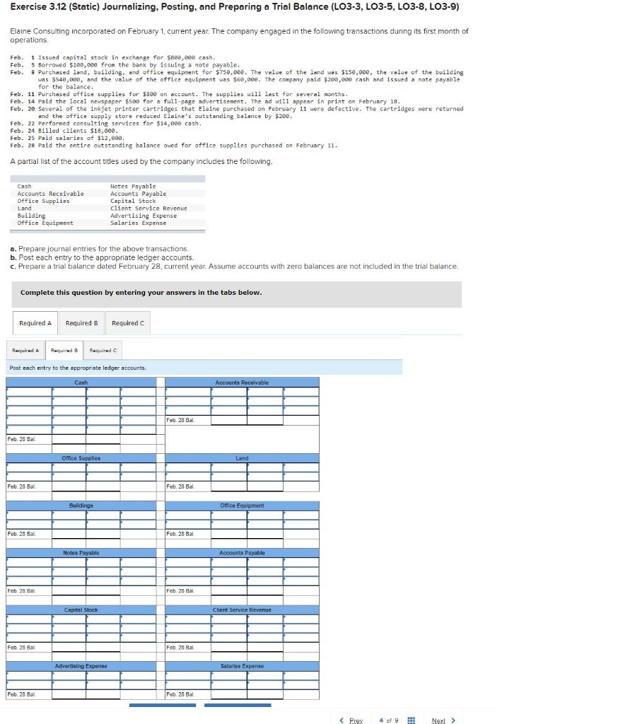 Solved Exercise 3.12 (Static) Journalizing, Posting, and | Chegg.com