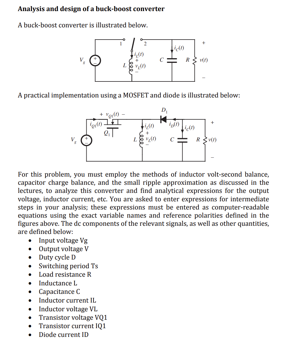 Solved Analysis and design of a buck-boost converter A | Chegg.com
