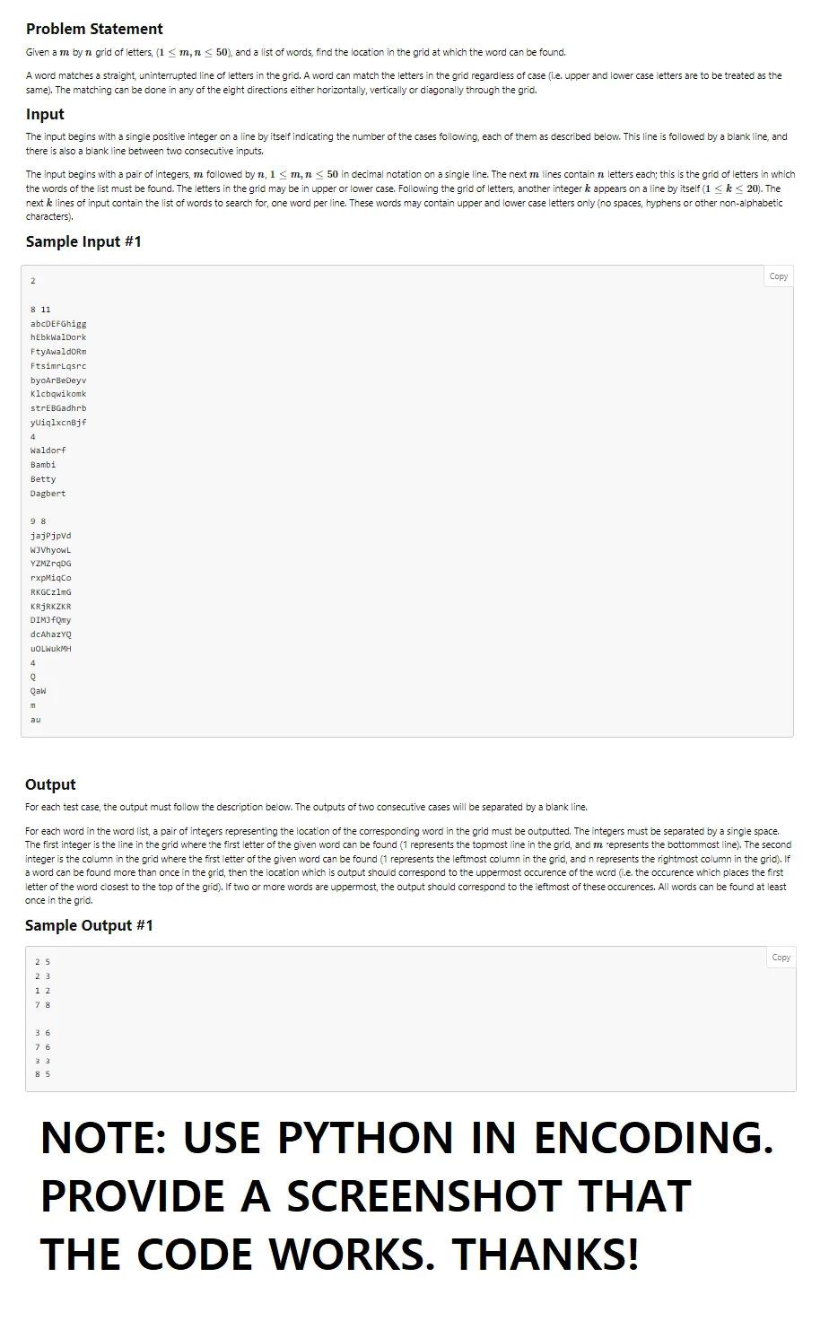 Solved Problem Statement Given a m by n grid of letters, (1 | Chegg.com