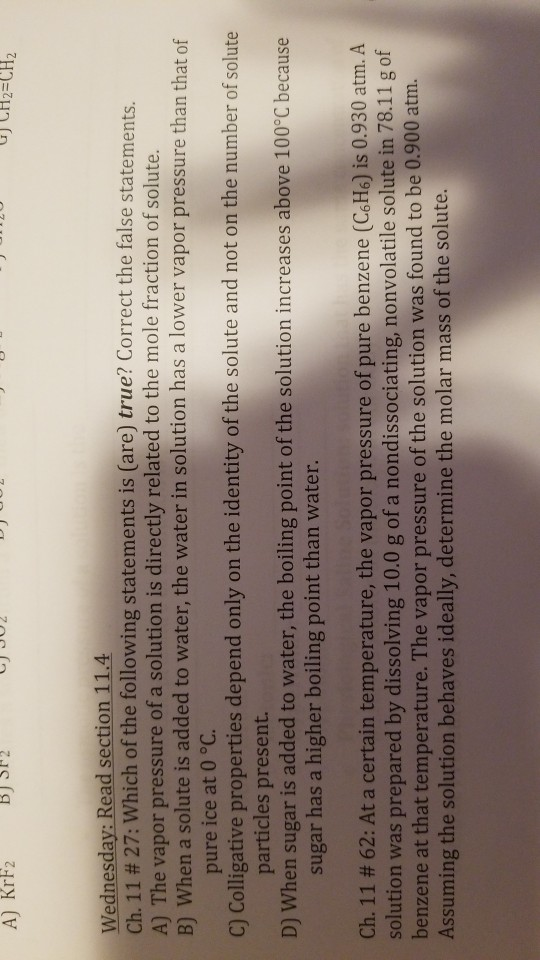 Solved BJ ST2 A) KrF2 DUU2 JOZ G CH2=CH2 Wednesday: Read | Chegg.com