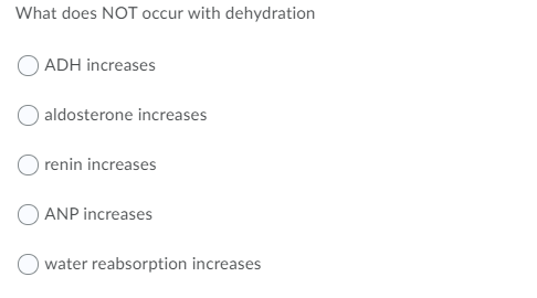 Solved What does NOT occur with dehydration ADH increases | Chegg.com