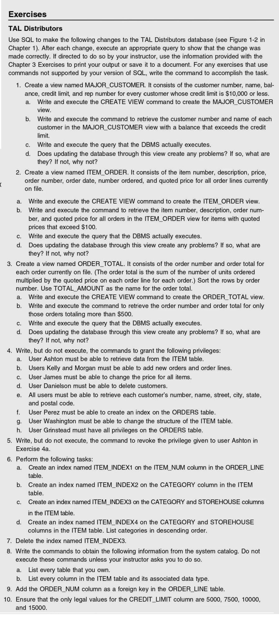 Solved TAL DISTRIBUTORS From: FULL A Guide to SQL, Ninth | Chegg.com