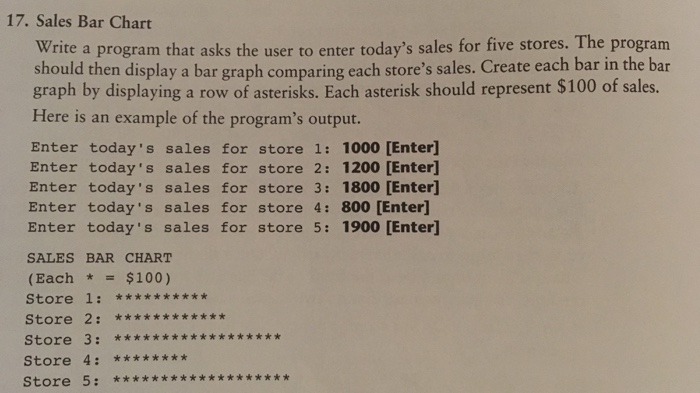 Solved 17. Sales Bar Chart Write a program that asks the | Chegg.com
