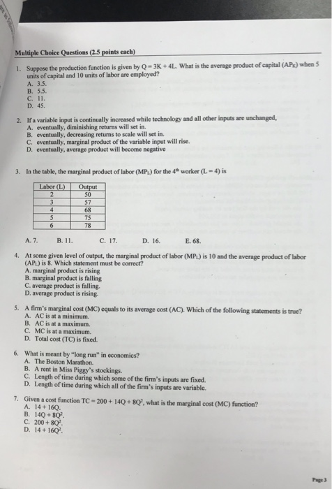 Solved Multiple Choice Questions (2.5 points each) 1. | Chegg.com