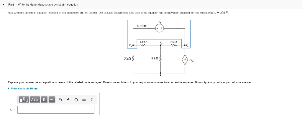 Solved Parti Write The Dependent Source Constraint Equation