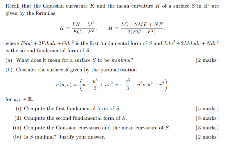 Solved Recall That The Gaussian Curvature K And The Mean