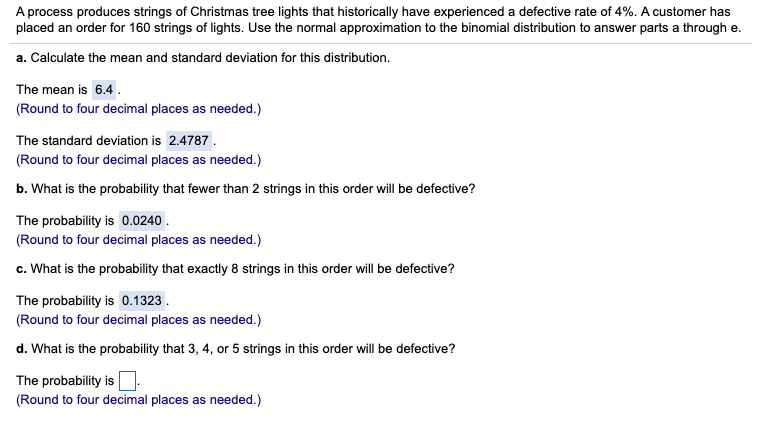 Solved A process produces strings of Christmas tree lights | Chegg.com