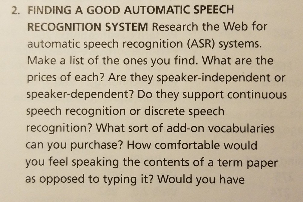 Solved 2. FINDING A GOOD AUTOMATIC SPEECH RECOGNITION SYSTEM | Chegg.com