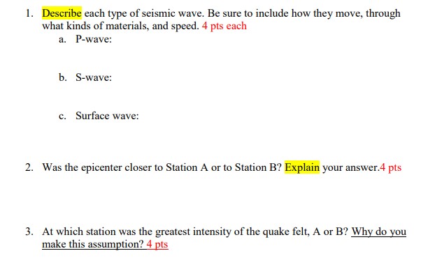 Solved Label the P-waves, S-waves, and Surface waves, on or | Chegg.com