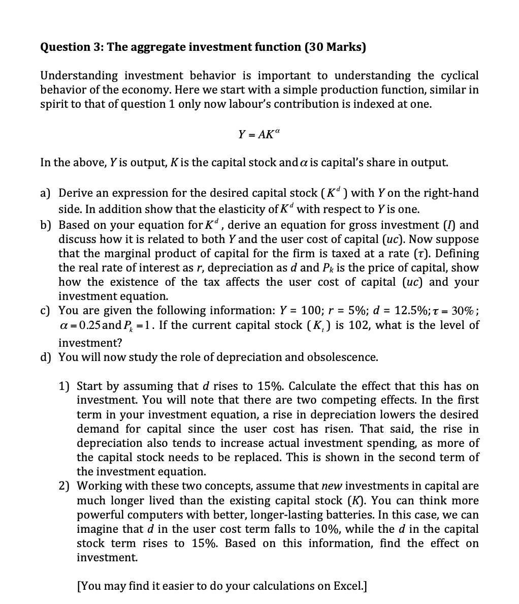 Question 3: The aggregate investment function (30 | Chegg.com