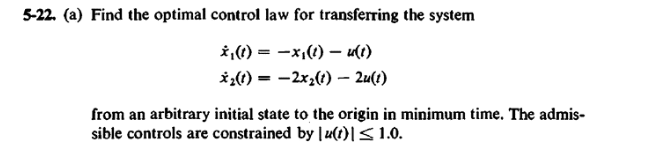 Solved 5-22. (a) ﻿Find the optimal control law for | Chegg.com