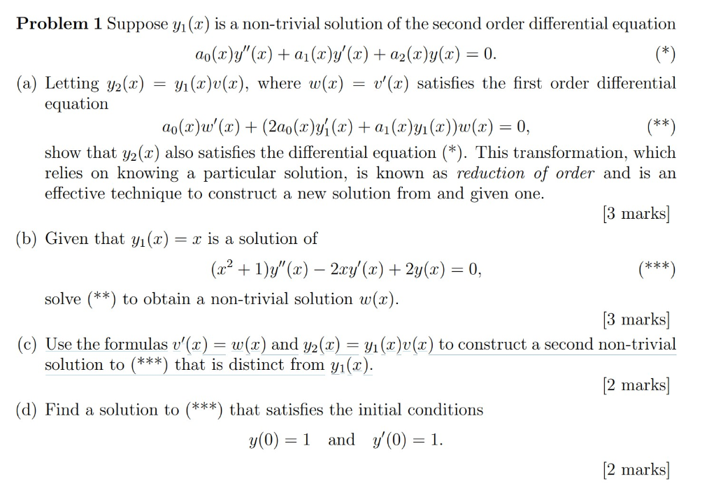 Solved Problem 1 Suppose y1 (x) is a non-trivial solution of | Chegg.com