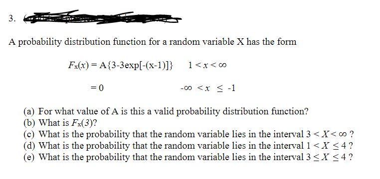 Solved 3. A probability distribution function for a random | Chegg.com