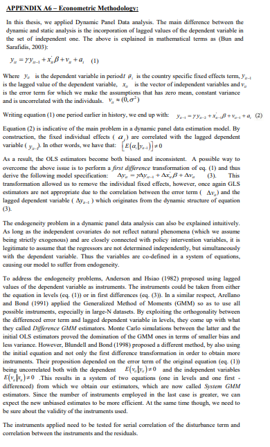 APPENDIX A6-Econometric Methodology: In this thesis, | Chegg.com