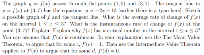 Solved The graph y=f(x) ﻿passes through the points (1,5) | Chegg.com