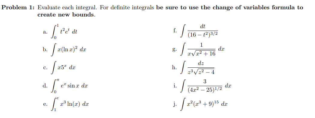 Solved Problem 1: Evaluate each integral. For definite | Chegg.com