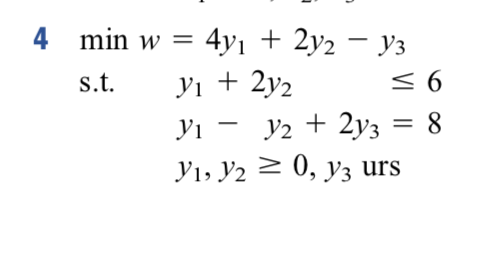 Solved 4 = min w = 4yı + 2y2 – Y3 s.t. Yi + 2y2