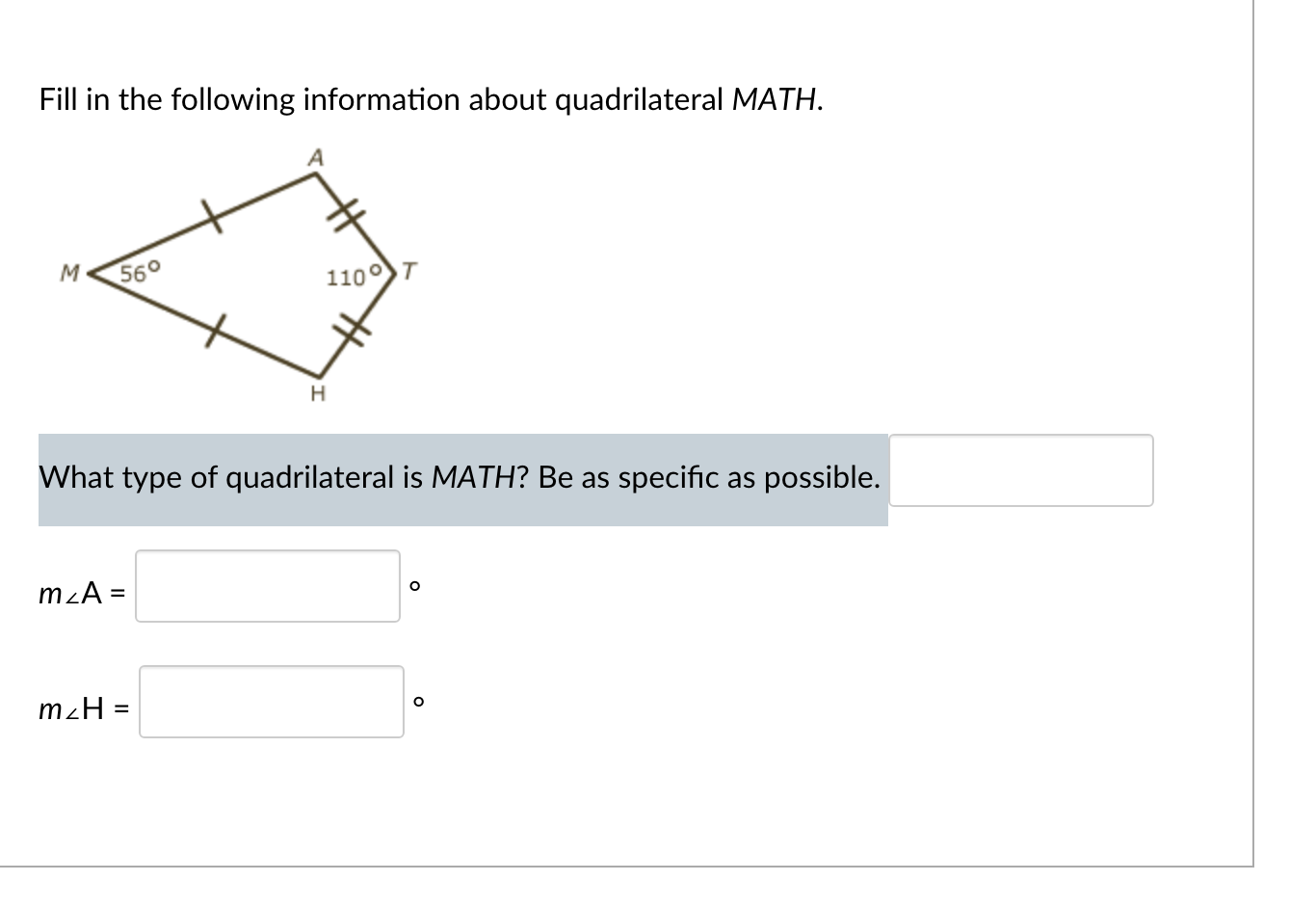 Solved Fill in the following information about quadrilateral | Chegg.com