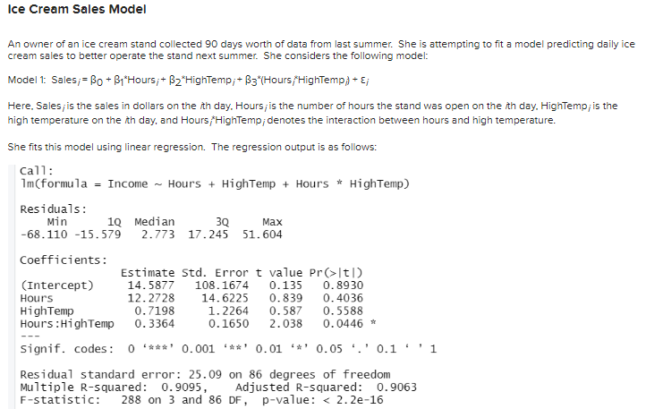 Solved Ice Cream Sales Model An owner of an ice cream stand | Chegg.com
