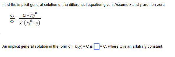 Solved Find the implicit general solution of the | Chegg.com