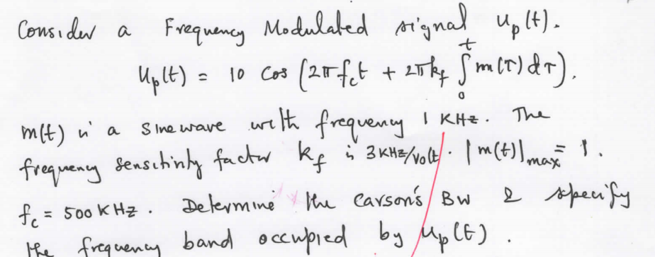 Solved Consider a Frequency Modulated signal up(t). | Chegg.com