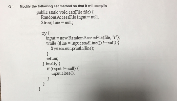 Solved Modify the following cat method so that it will | Chegg.com