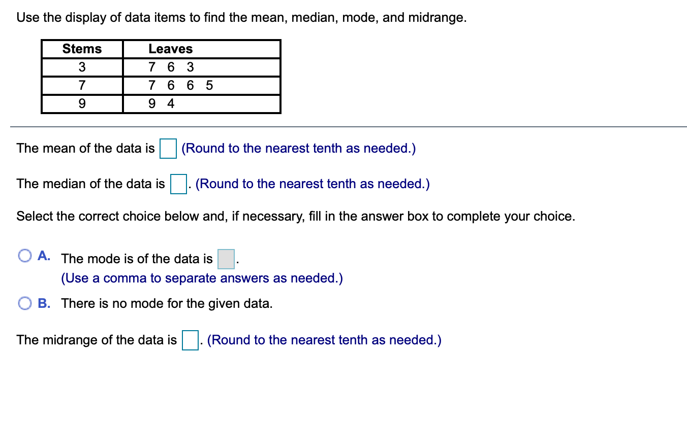 Solved Use The Display Of Data Items To Find The Mean