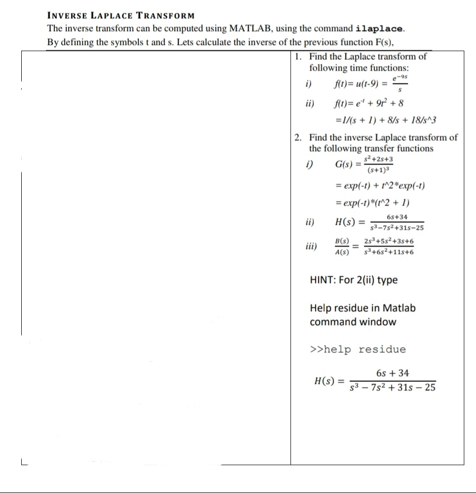 Solved INVERSE LAPLACE TRANSFORM The inverse transform can | Chegg.com
