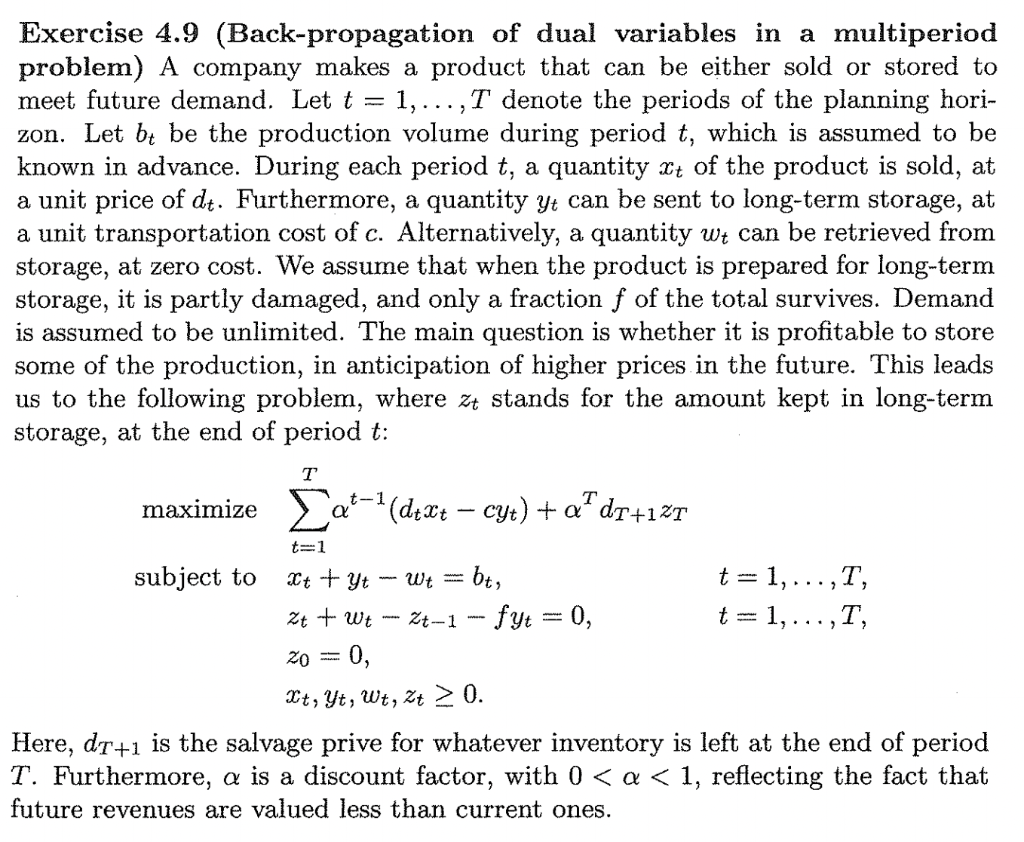 Exercise 4.9 (Back-propagation of dual variables in a | Chegg.com