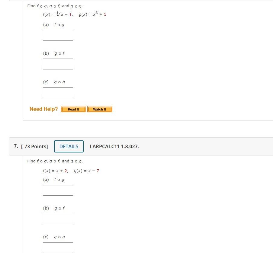 Solved O Find fog, of, and gog. f(x) = x-1, g(x) = x3 + 1 X- | Chegg.com