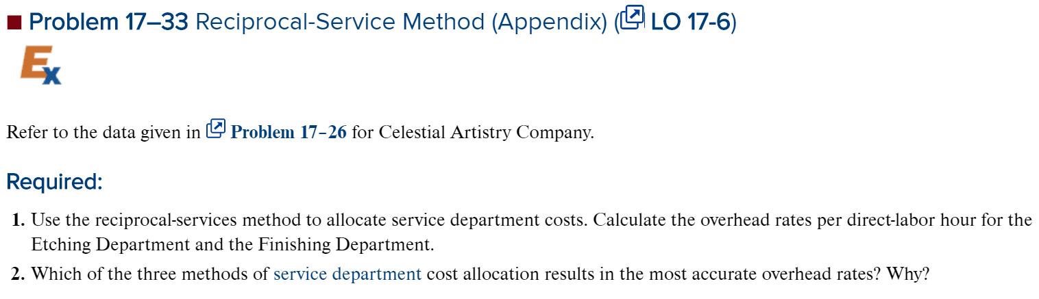 Solved Problem 17–33 Reciprocal-Service Method (Appendix) | Chegg.com