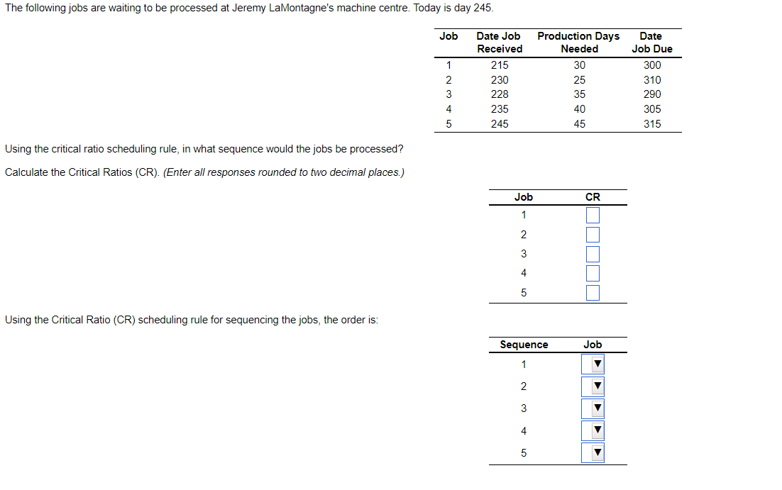 Solved Using the critical ratio scheduling rule, in what | Chegg.com