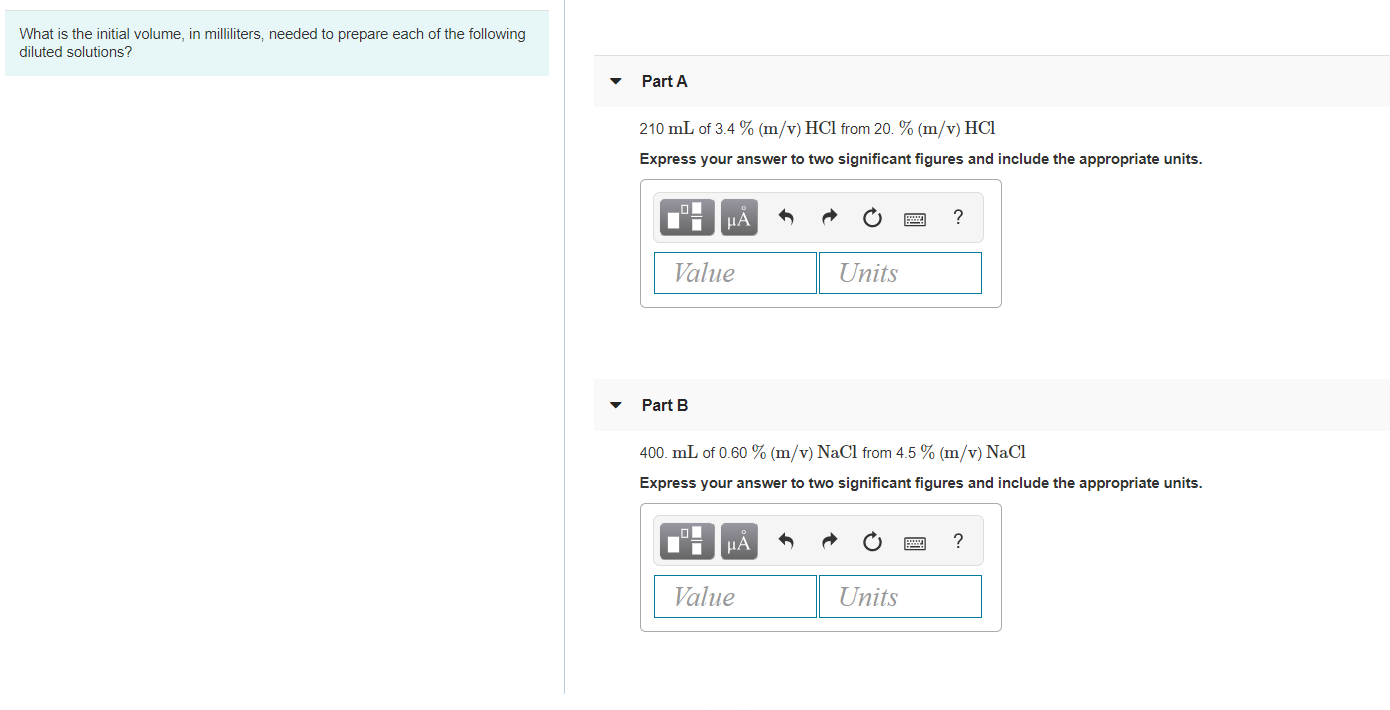 Solved What is the initial volume, in milliliters, needed to | Chegg.com