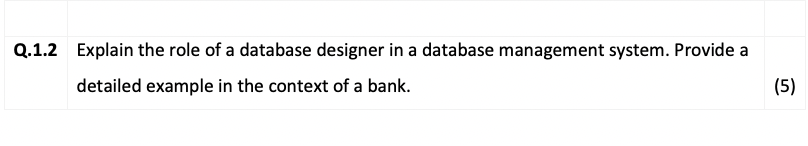 Solved Q.1.2 Explain the role of a database designer in a | Chegg.com