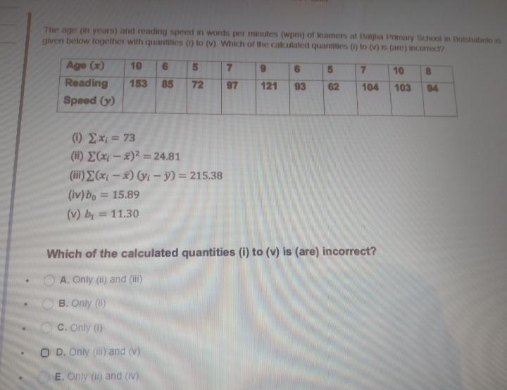 Solved The age (in years) and reading speed in words per | Chegg.com