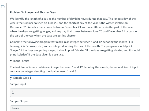Solved D Problem 3 - Longer and Shorter Days We identify the | Chegg.com