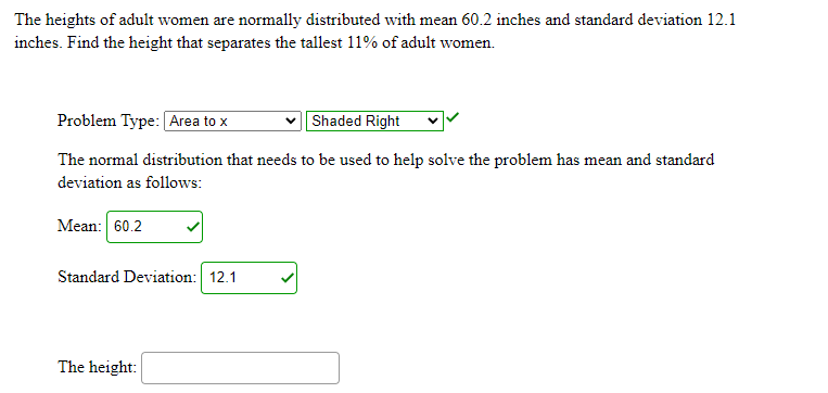 Solved The heights of adult women are normally distributed | Chegg.com