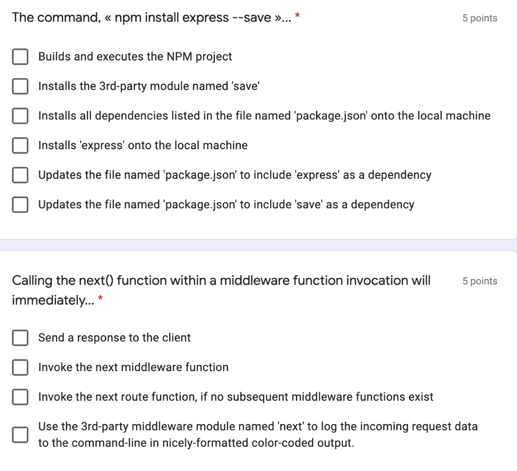 Solved * The command, « npm install express --save »... 5 | Chegg.com